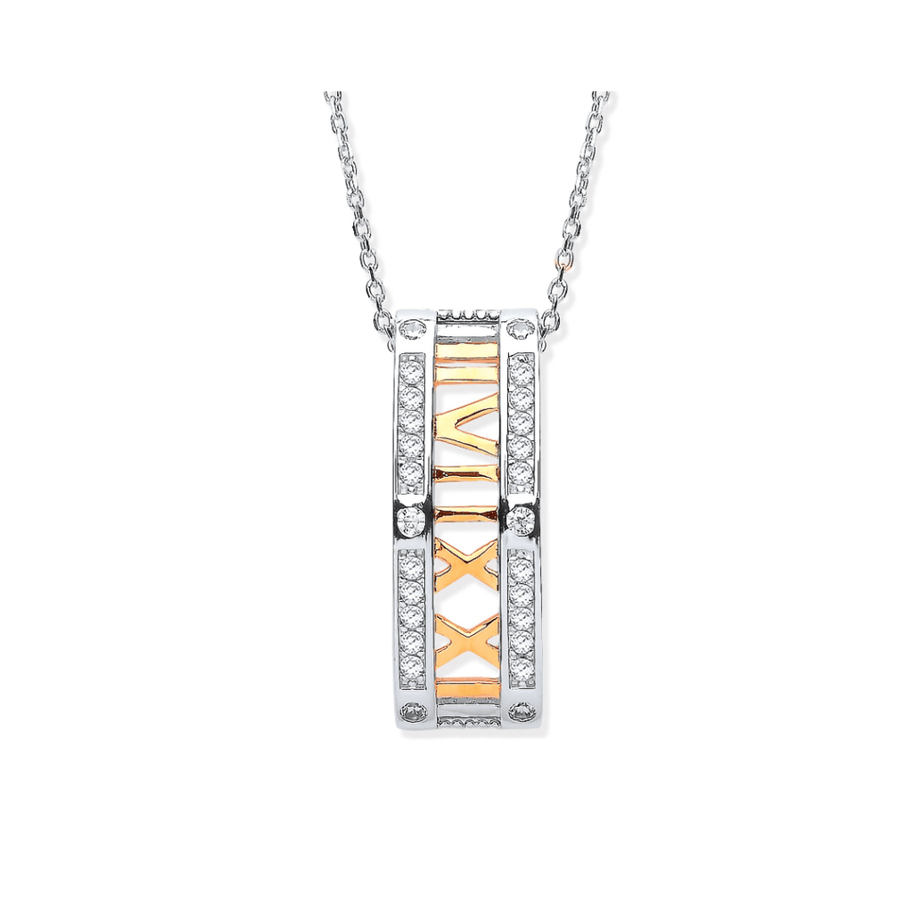 Silver & Gold Plated Roman Numeral CZ Pendant – Strange the Jewellers