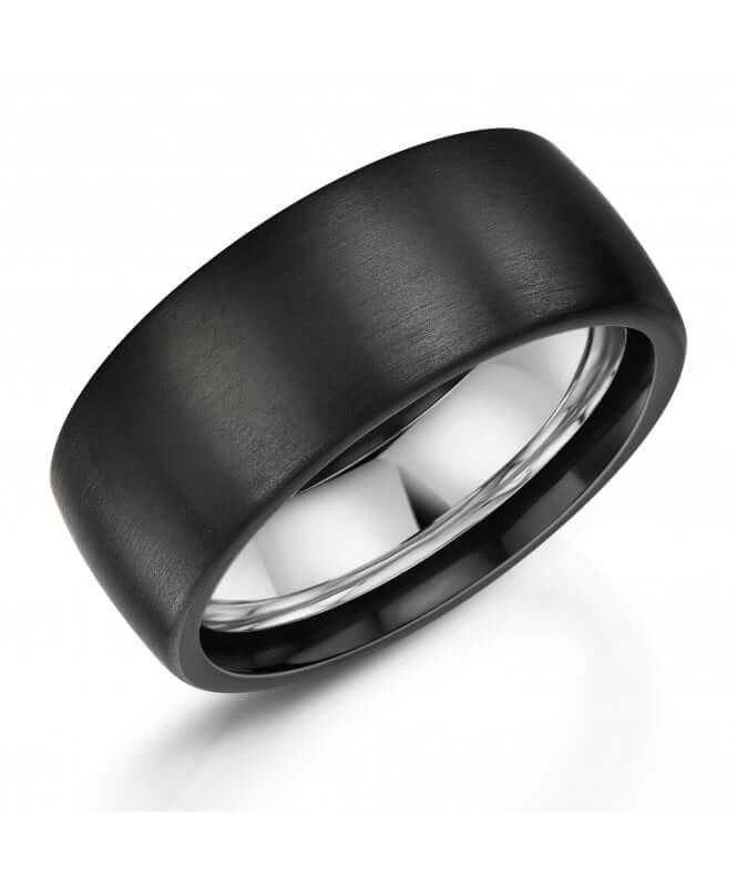 Zedd Zirconium 9mm Satin Finished Ring | Black Wedding Rings – Strange ...